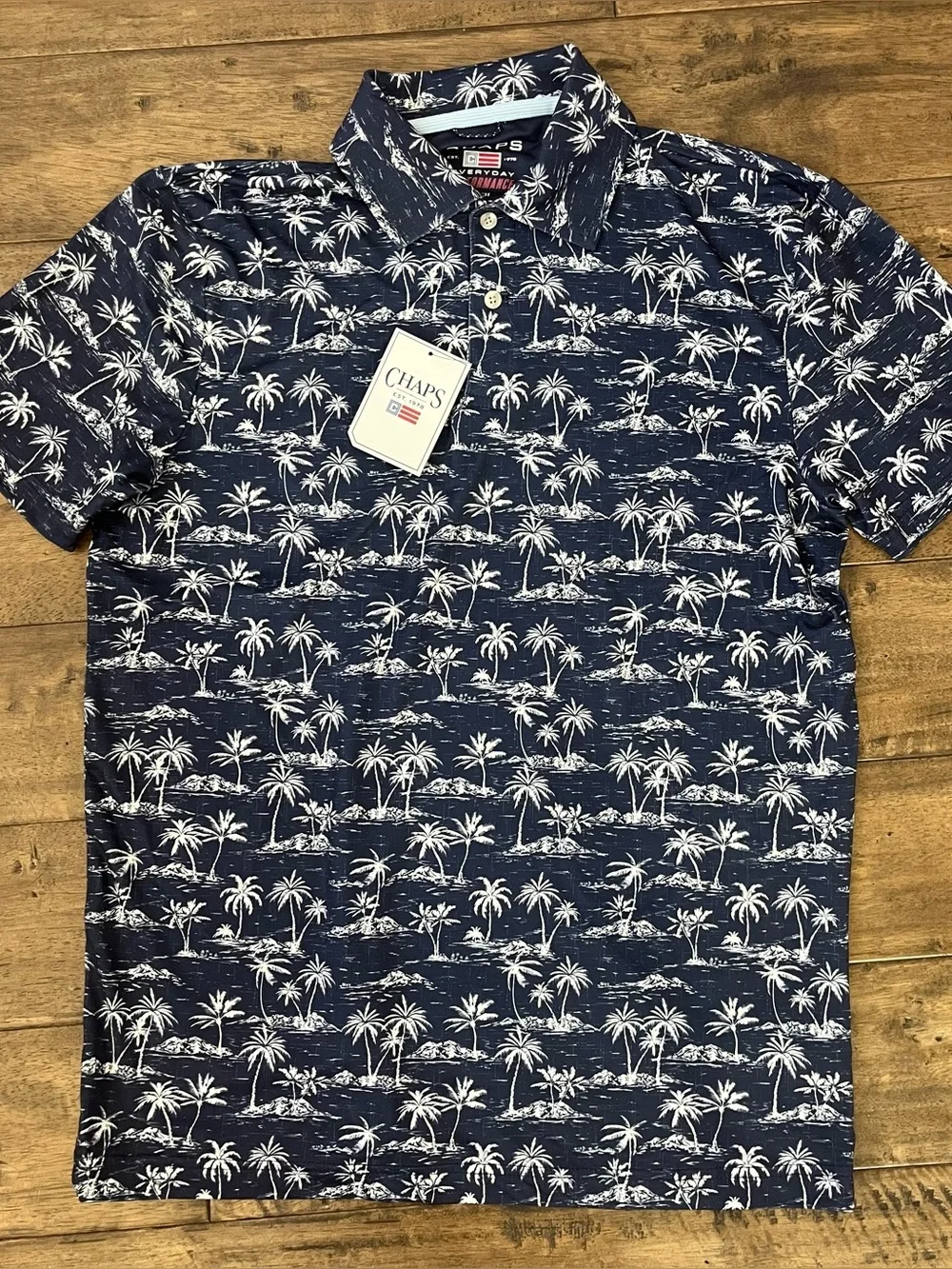 Chaps | Shirts | Mens Nwt Chaps Navy Blue Polo Shirt With Palm Tree ...